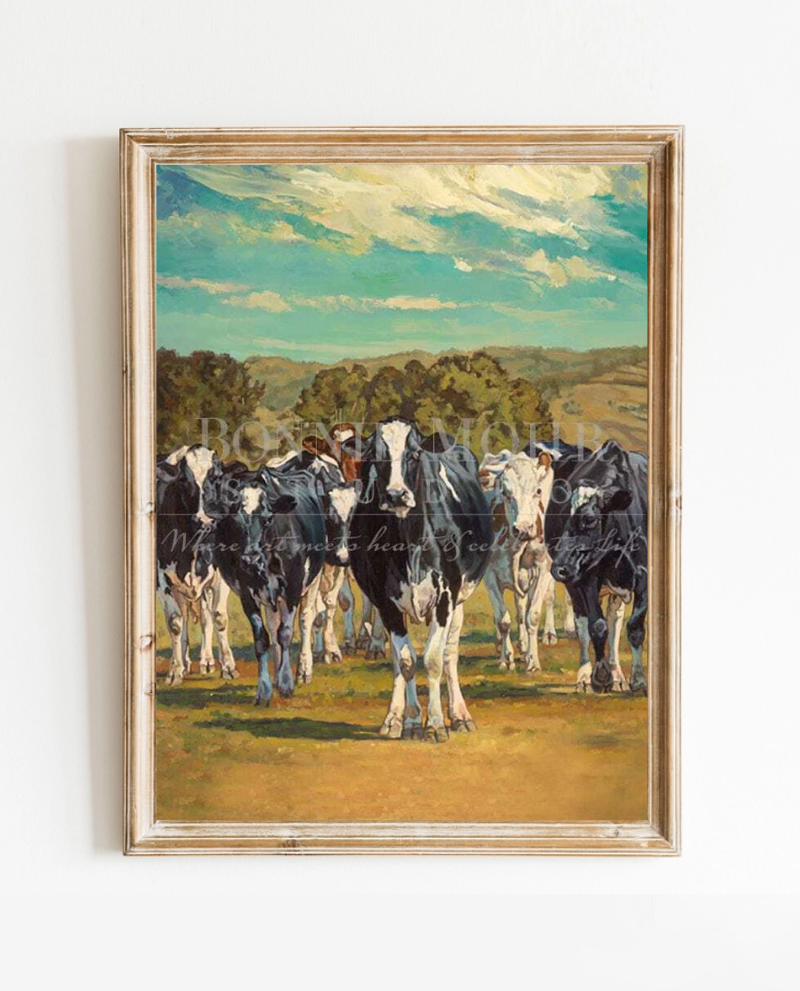 Creation of the Cow print - art featuring Holstein cows, grass pasture ...